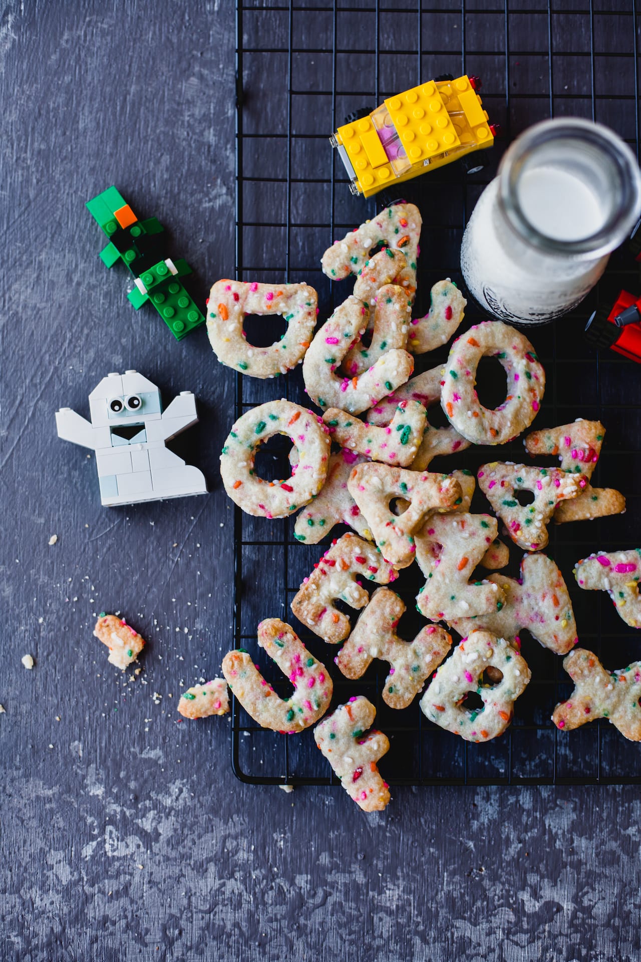 Rainbow Sprinkled Alphabet Shortbread Cookies - Playful Cooking