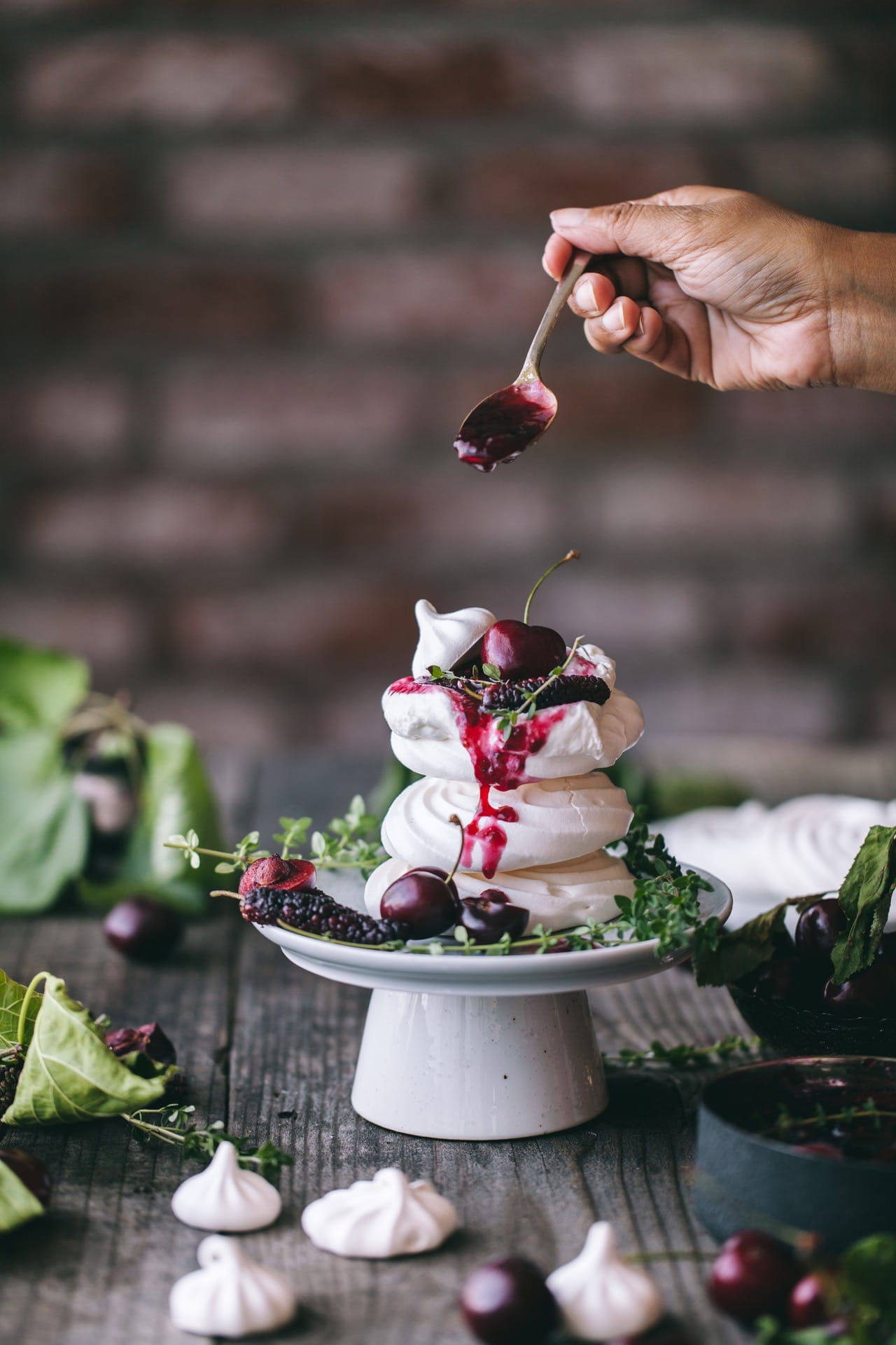 Mini Pavlovas with Fruit and Thyme Compote - MAKES 5 - Playful Cooking