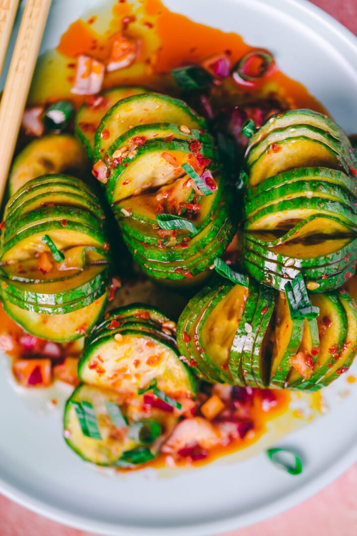 Spicy Pickled Cucumber - Spiced with Chili Oil - Playful Cooking