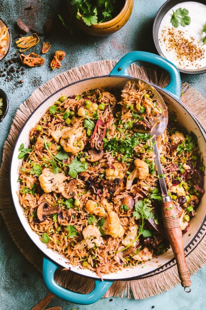 Gobi Mushroom Matar Pulao - Playful Cooking
